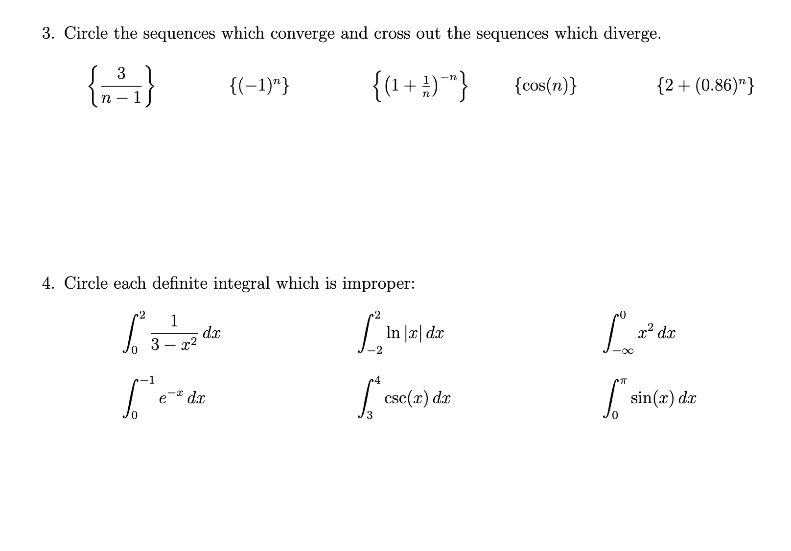 Solved 3. Circle the sequences which converge and cross out | Chegg.com