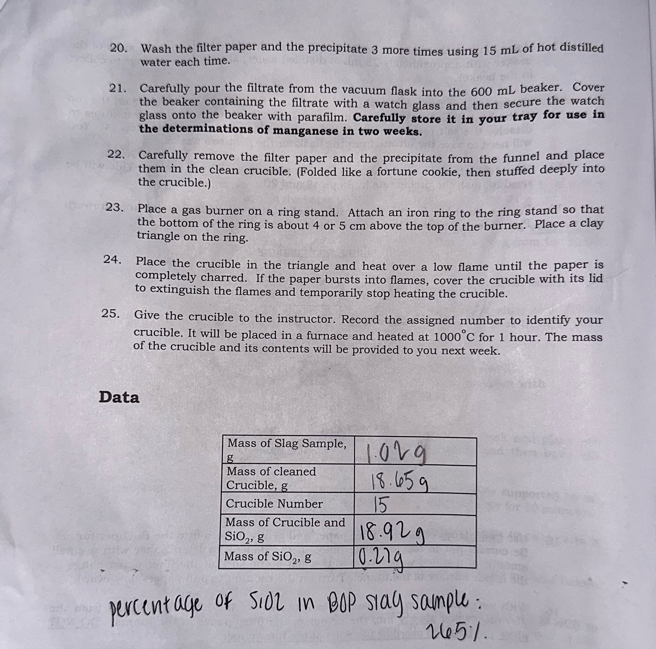 Solved In an experiment trying to separate SiO2 from a BOP | Chegg.com