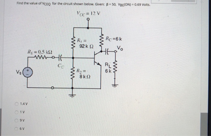 Solved Find the value of VCEQ for the circuit shown below. | Chegg.com