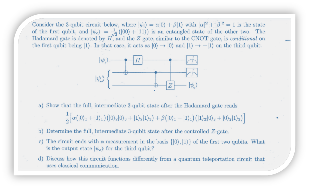 Solved Consider the 3-qubit circuit below, where W) = a10) | Chegg.com