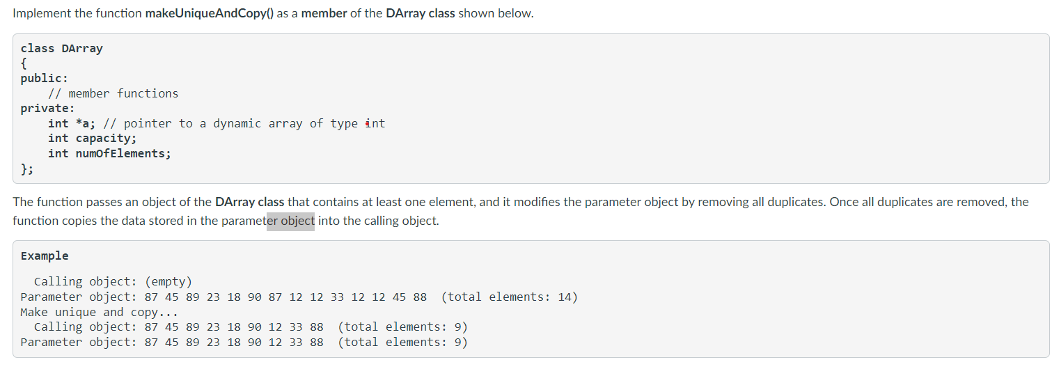 Solved Implement the function makeUniqueAndCopy() as a | Chegg.com