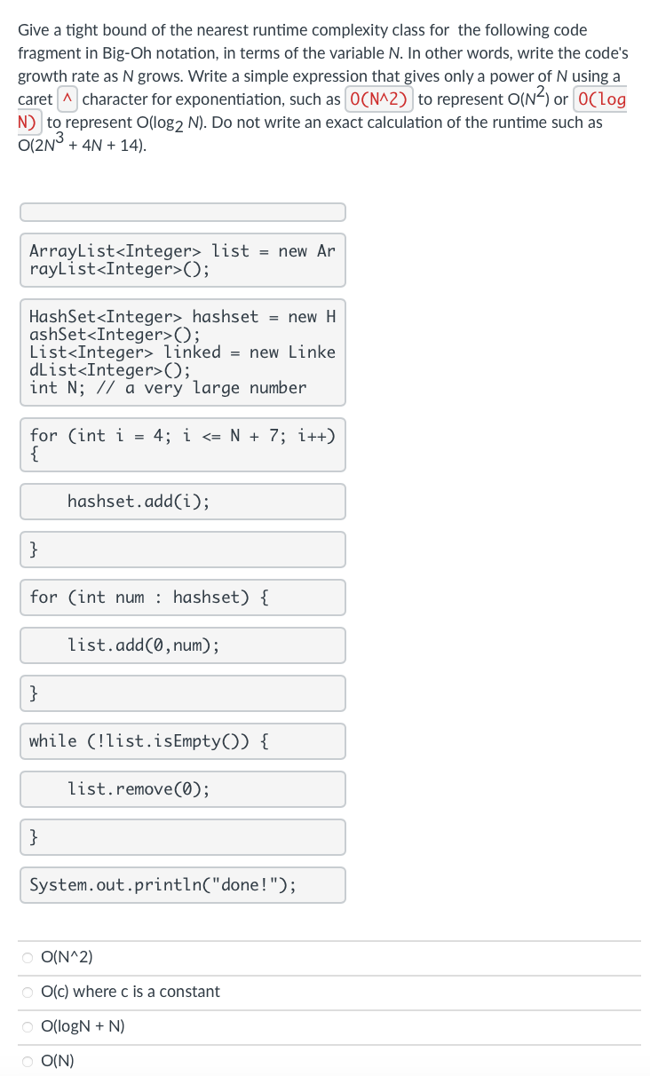 Solved Give a tight bound of the nearest runtime complexity | Chegg.com