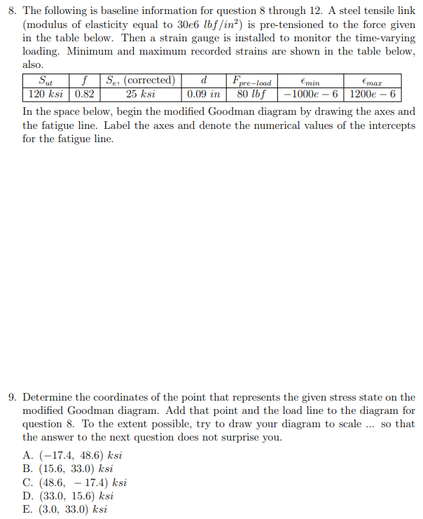 Solved 8. The following is baseline information for question | Chegg.com