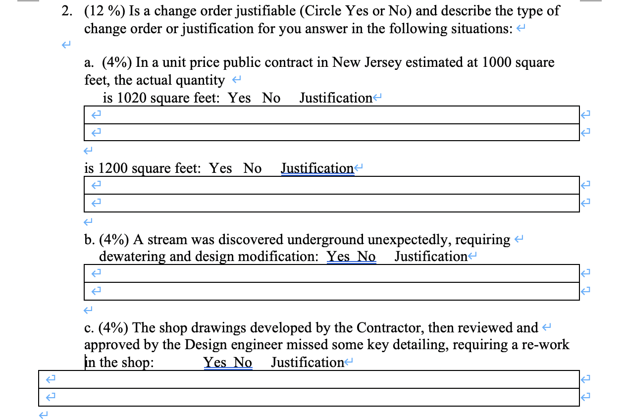 Solved 2. (12 %) Is a change order justifiable (Circle Yes | Chegg.com