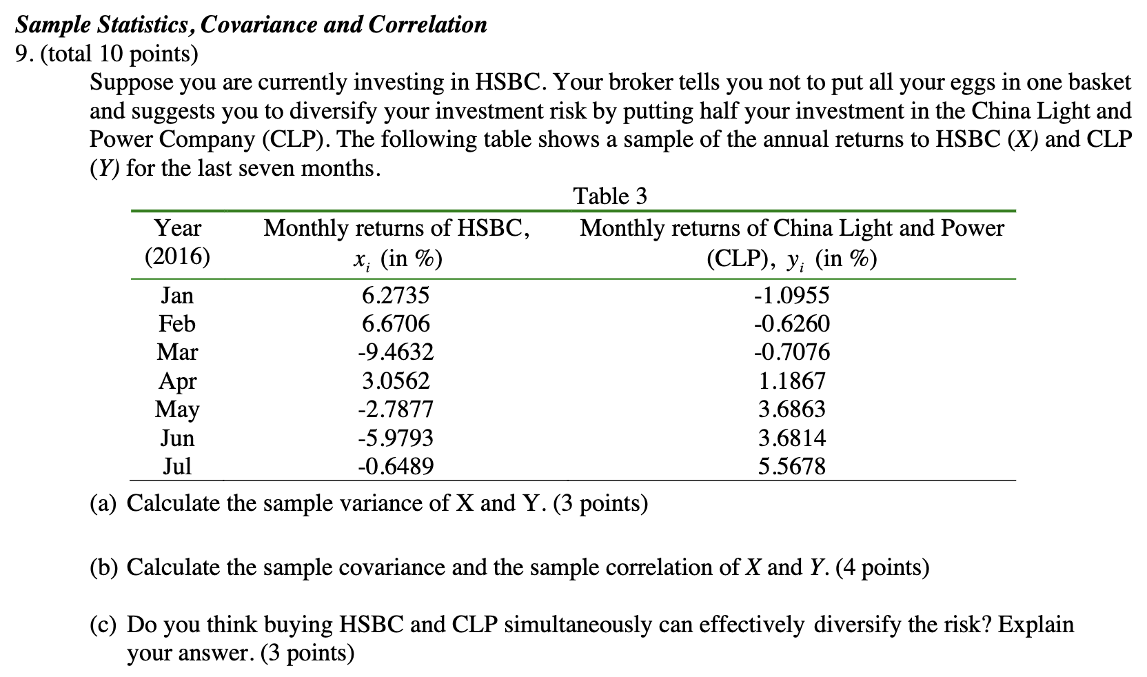 Solved ample Statistics, Covariance and Correlation (total | Chegg.com