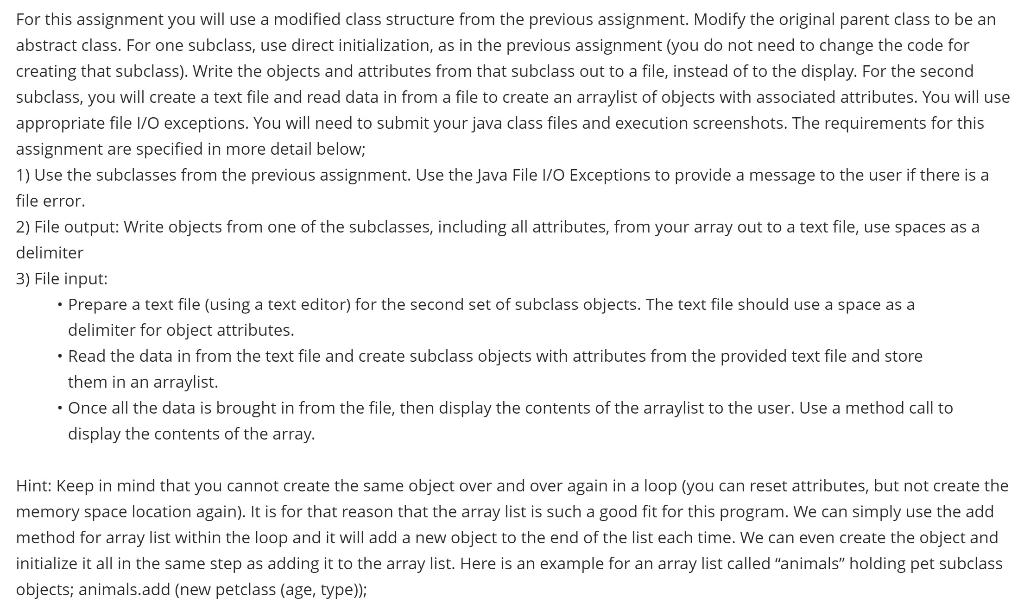 Solved For this assignment you will use a modified class | Chegg.com