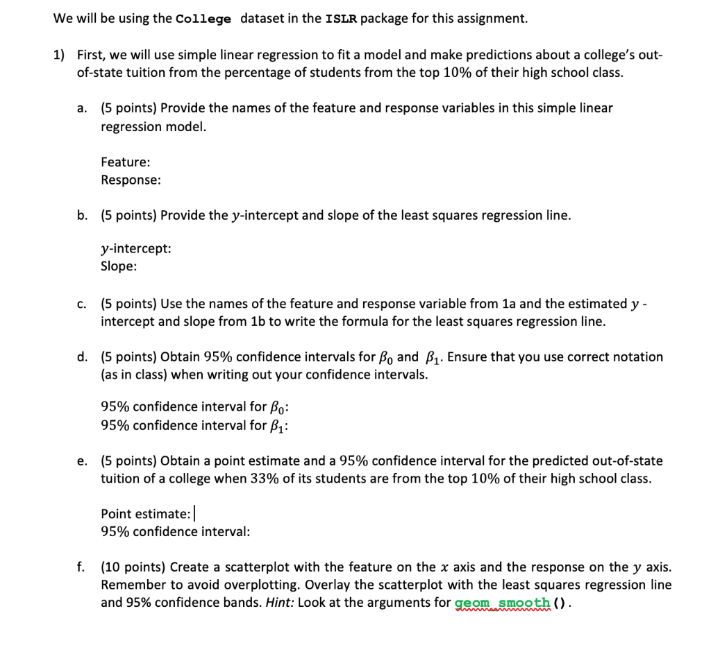 Solved We will be using the College dataset in the ISLR | Chegg.com