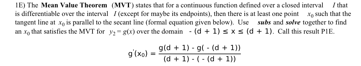 Solved 1E) The Mean Value Theorem (MVT) states that for a | Chegg.com