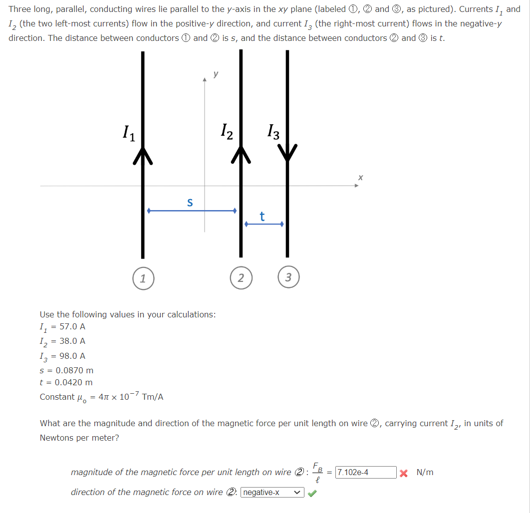 Solved Three long, parallel, conducting wires lie parallel | Chegg.com