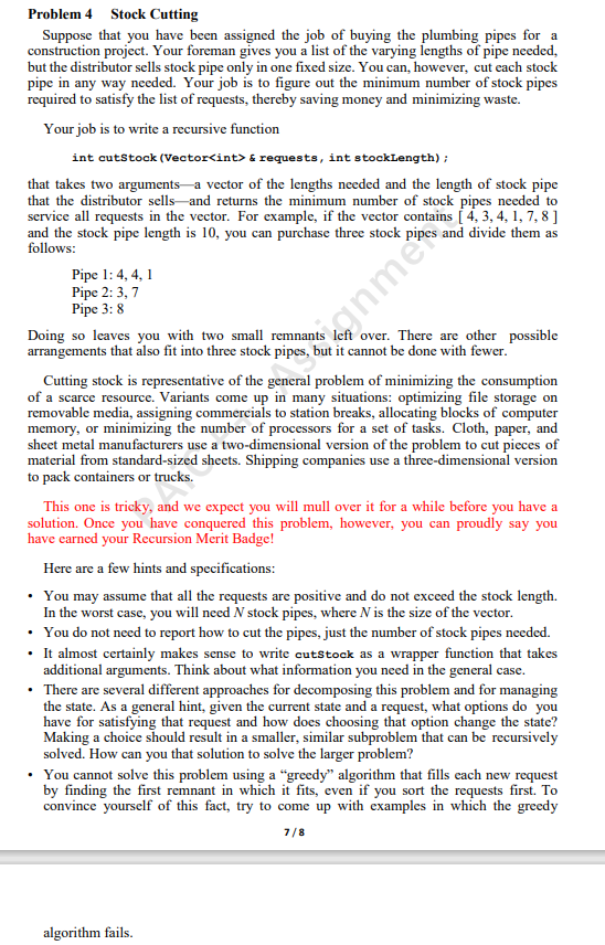 Solved Դաս Problem 4 Stock Cutting Suppose that you have | Chegg.com