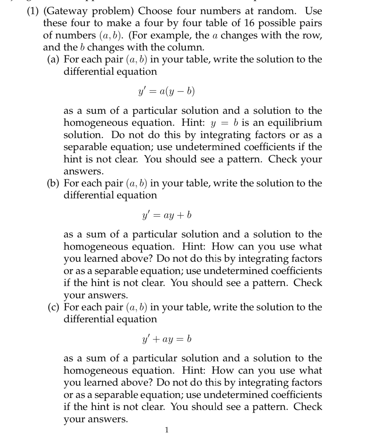 Solved (1) (Gateway problem) ﻿Choose four numbers at random. | Chegg.com