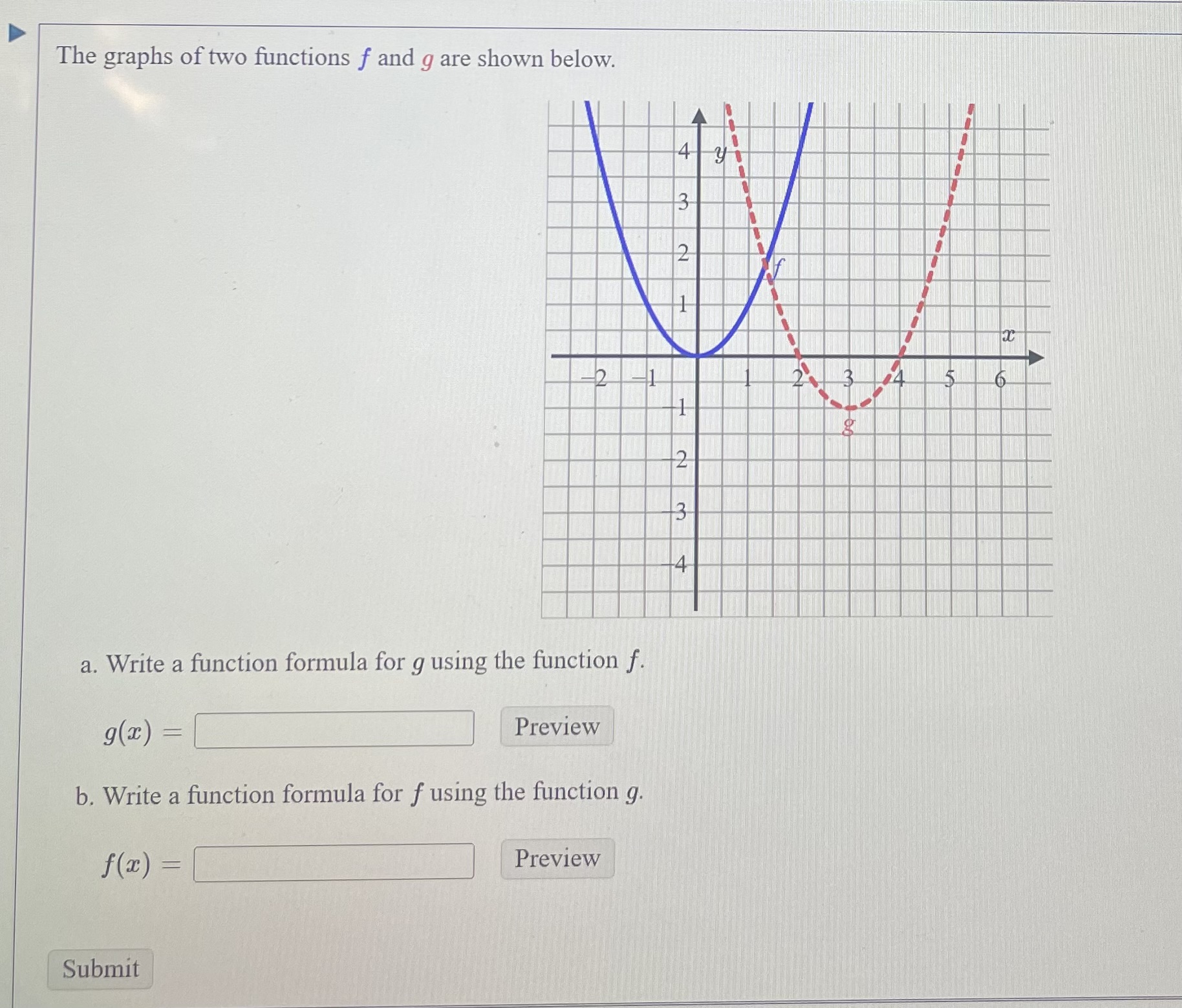 Solved The graphs of two functions f and g are shown below. | Chegg.com
