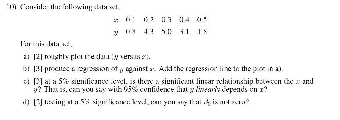 Solved 10) Consider the following data set, For this data | Chegg.com