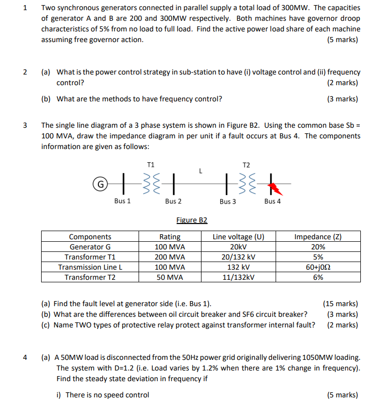 Solved 1 Two Synchronous Generators Connected In Parallel