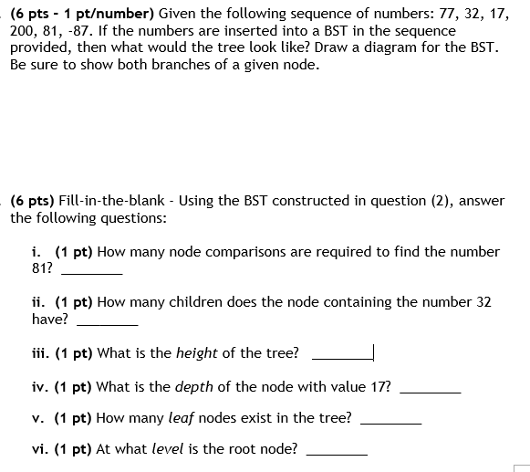 Solved (6 pts - 1 pt/number) Given the following sequence of | Chegg.com