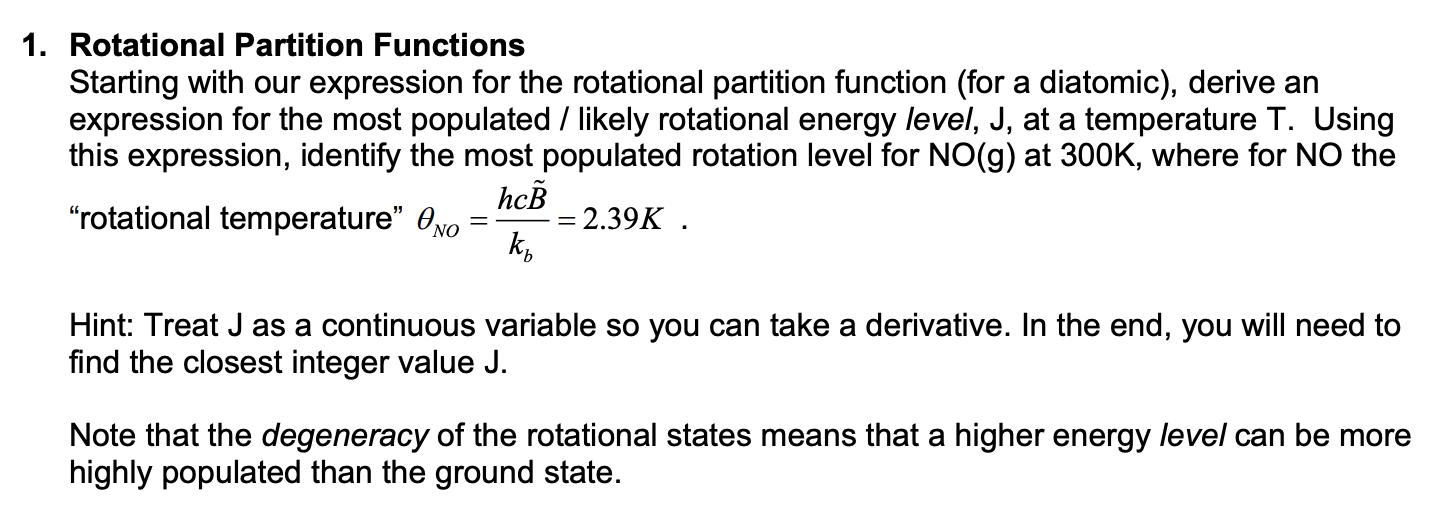 Solved 1 Rotational Partition Functions Starting With Our