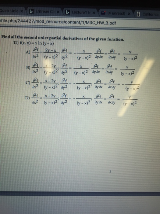 Solved Find all the second order partial derivatives of the | Chegg.com