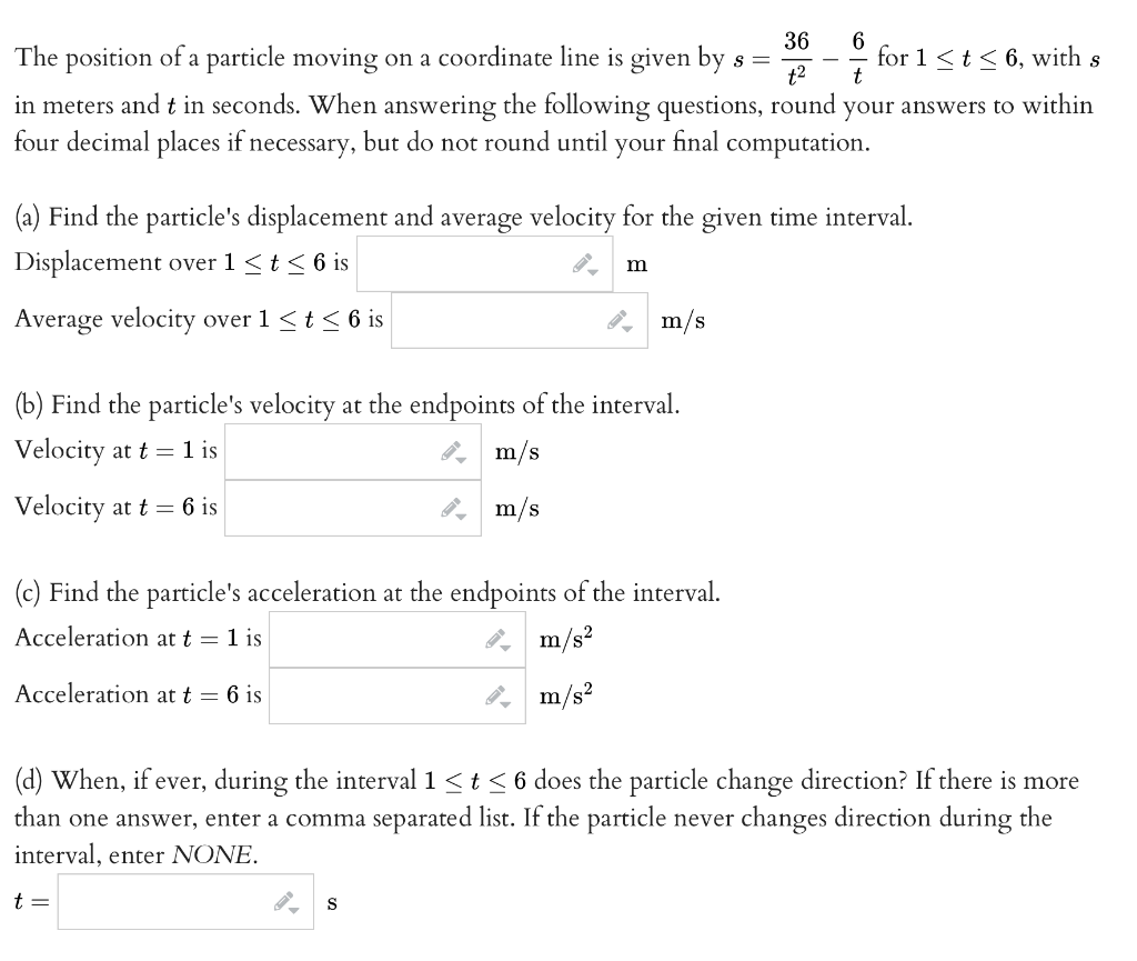 Solved The position of a particle moving on a coordinate | Chegg.com