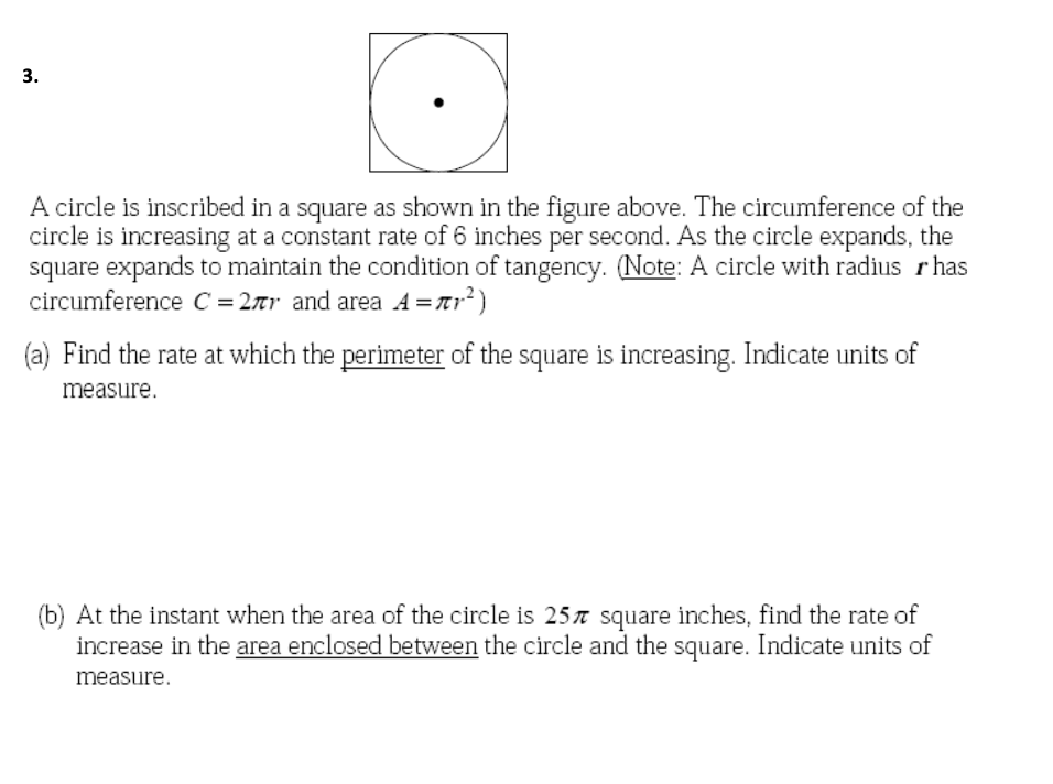 Solved 3. . A circle is inscribed in a square as shown in | Chegg.com