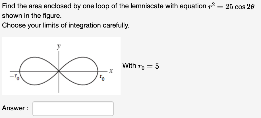Solved Find the area enclosed by one loop of the lemniscate | Chegg.com