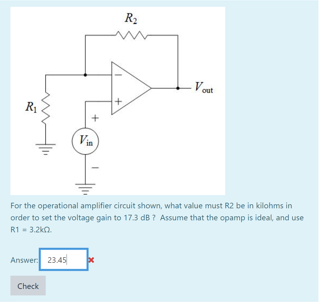 Solved R2 - - Vout + R1 + Vin For the operational amplifier | Chegg.com
