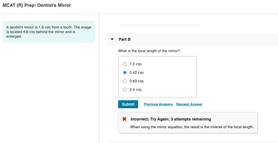 Solved MCAT (R) Prep: Dentist's Mirror A dentist's mirror is | Chegg.com