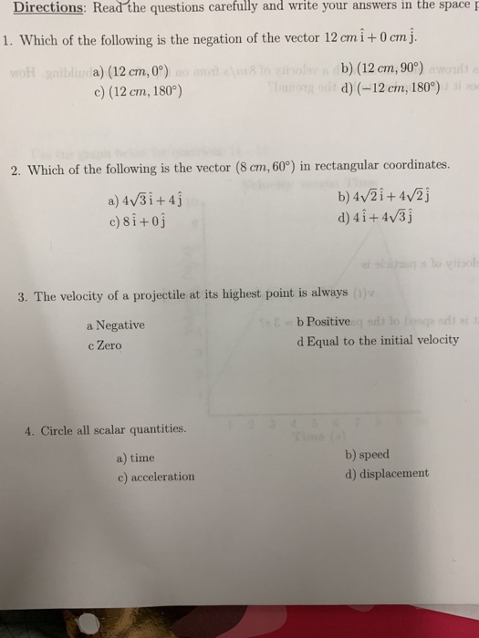 Solved Directions: Read the questions carefully and write | Chegg.com