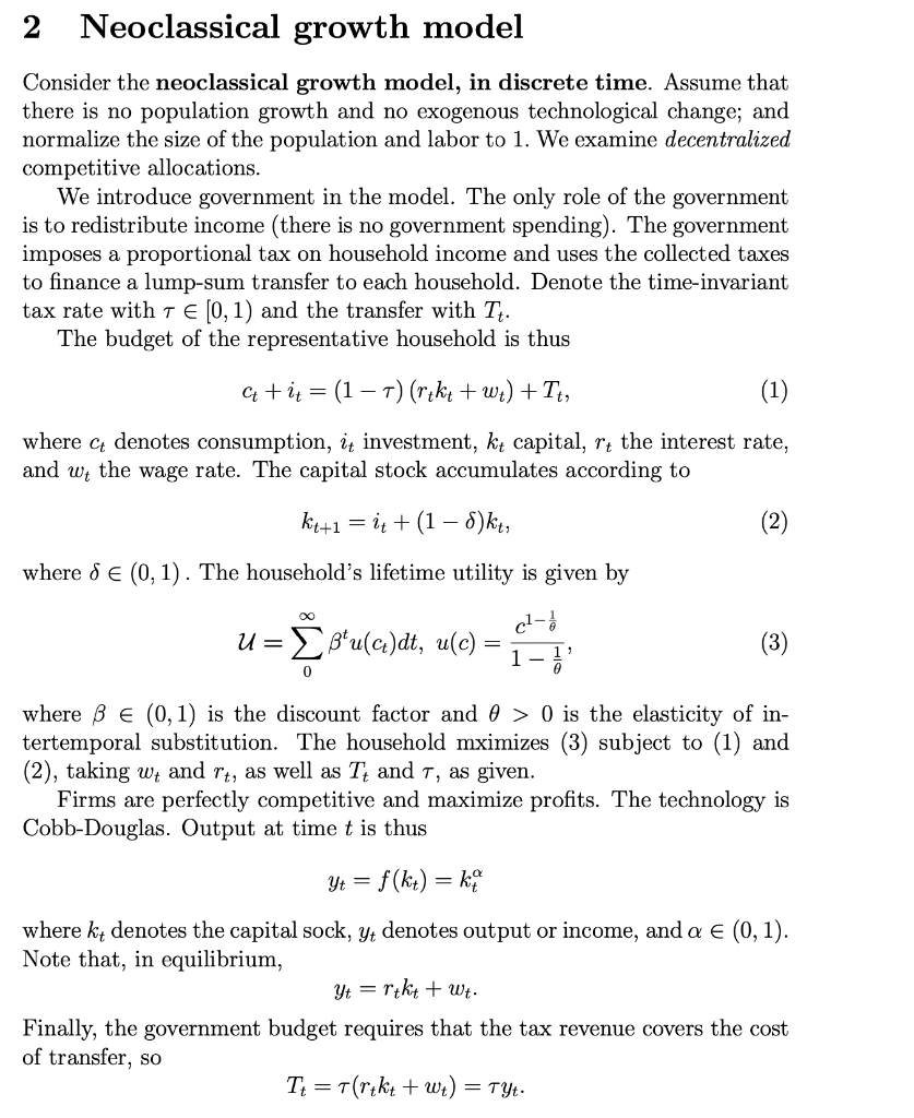 2 Neoclassical growth model Consider the neoclassical | Chegg.com