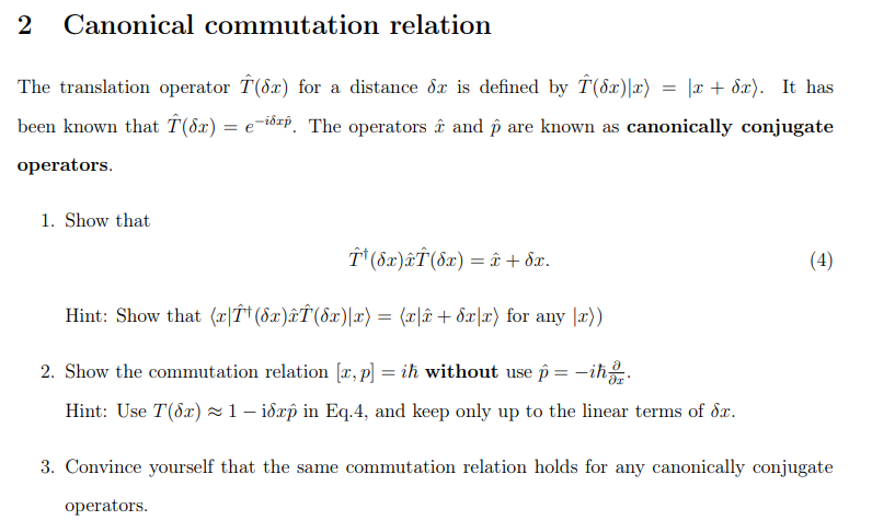 Solved 2 Canonical commutation relation The translation | Chegg.com