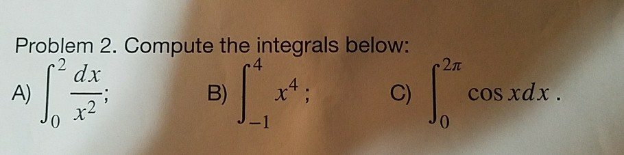 Solved Problem 2. Compute the integrals below: (20 cos xdx. | Chegg.com