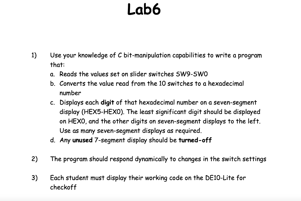Lab6 1) Use your knowledge of C bit-manipulation | Chegg.com
