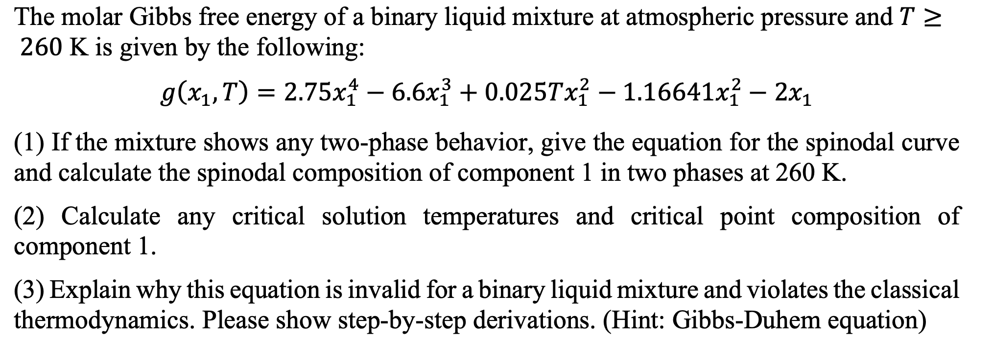 Solved Problem 1:The molar Gibbs free energy of a binary | Chegg.com