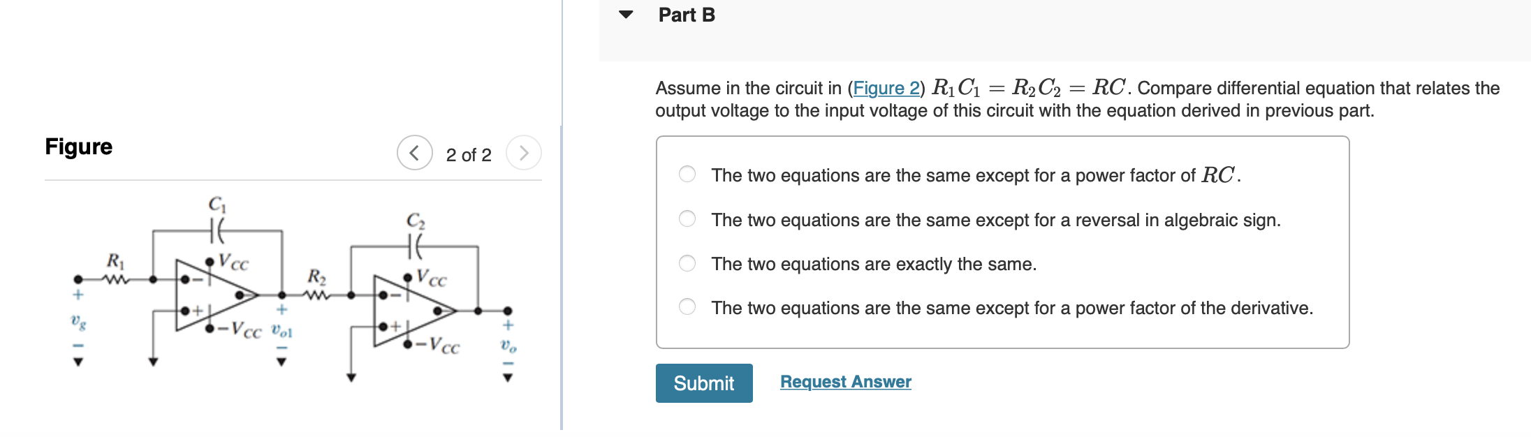 Solved Assume in the circuit in (Figure 2) R1C1=R2C2=RC. | Chegg.com