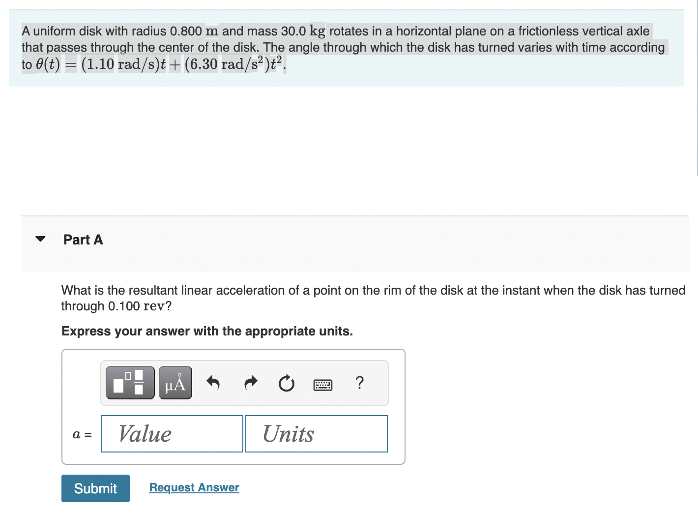 Solved A uniform disk with radius 0.800 m and mass 30.0 kg | Chegg.com