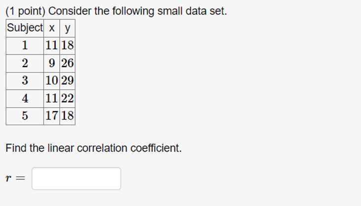 Solved (1 ﻿point) ﻿Consider the following small data | Chegg.com