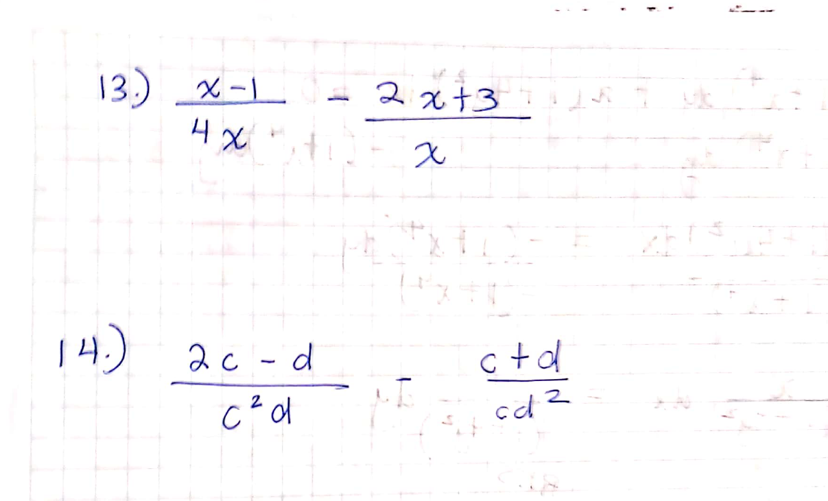 Solved 13.) 4xx−1−x2x+3 14.) c2d2c−d−c2c+d | Chegg.com