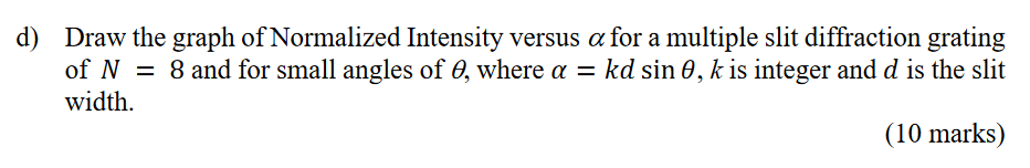 Solved d) Draw the graph of Normalized Intensity versus α | Chegg.com Solved d) Draw the graph of Normalized Intensity versus α | Chegg.com