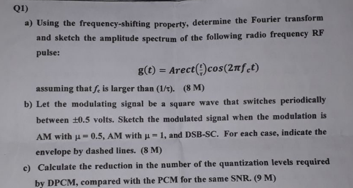 Q1) a) Using the frequency-shifting property, | Chegg.com