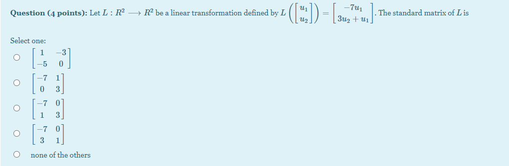 Solved Question (4 points): Let L: R2 —— Rº be a linear | Chegg.com