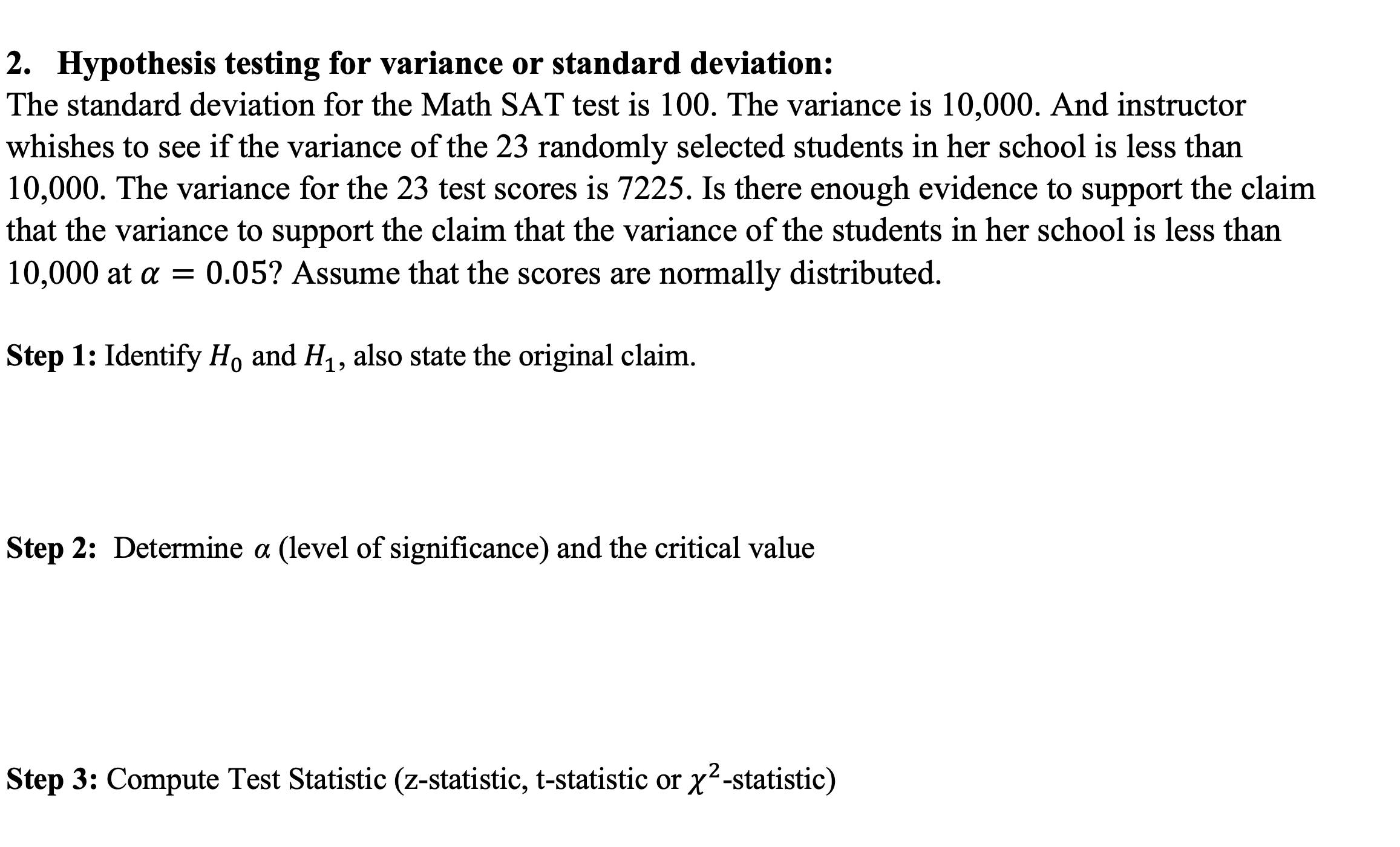 Solved 2. Hypothesis testing for variance or standard | Chegg.com
