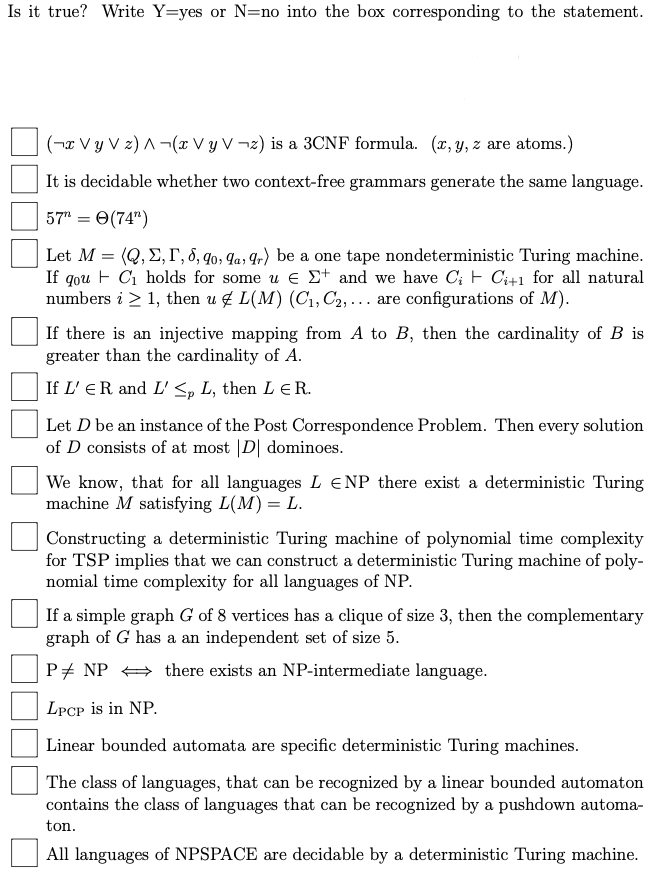 Solved Answer the following true false questions from the | Chegg.com
