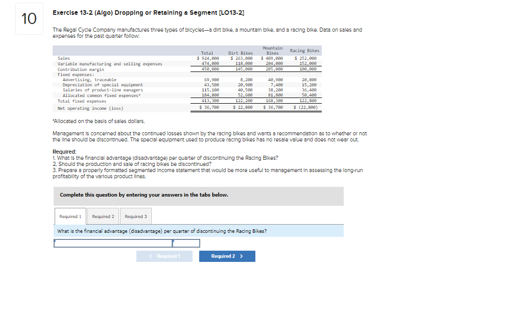 Solved Exercise 13-2 (Algo) Dropping or Retaining a Segment | Chegg.com