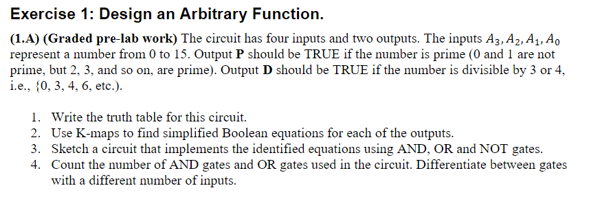 Solved Exercise 1: Design an Arbitrary Function. (1.A) | Chegg.com