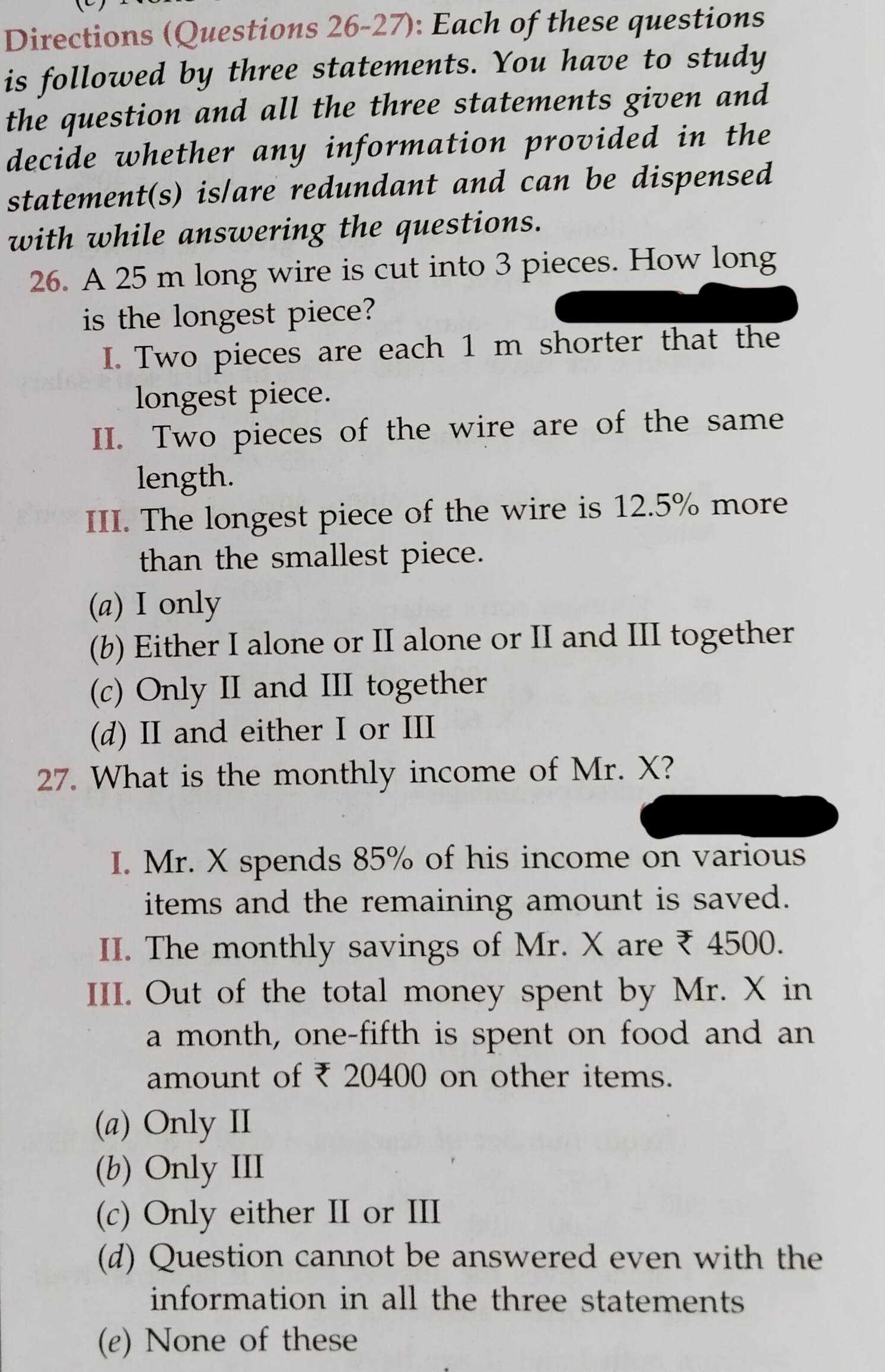 Solved Directions (Questions 26-27): Each of these questions | Chegg.com