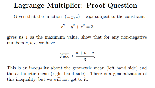 Solved Lagrange Multiplier: Proof Question Given that the | Chegg.com