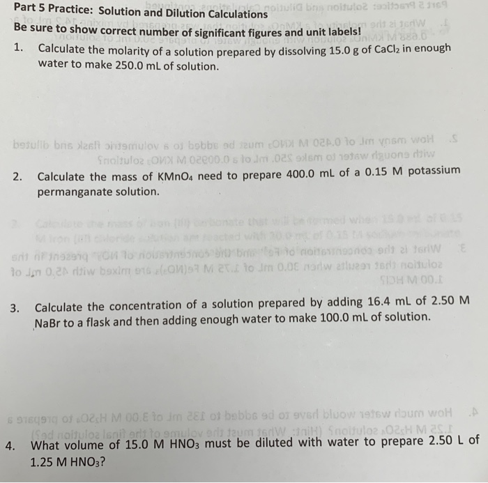 Solved Part 5 Practice: Solution and Dilution Calculations | Chegg.com