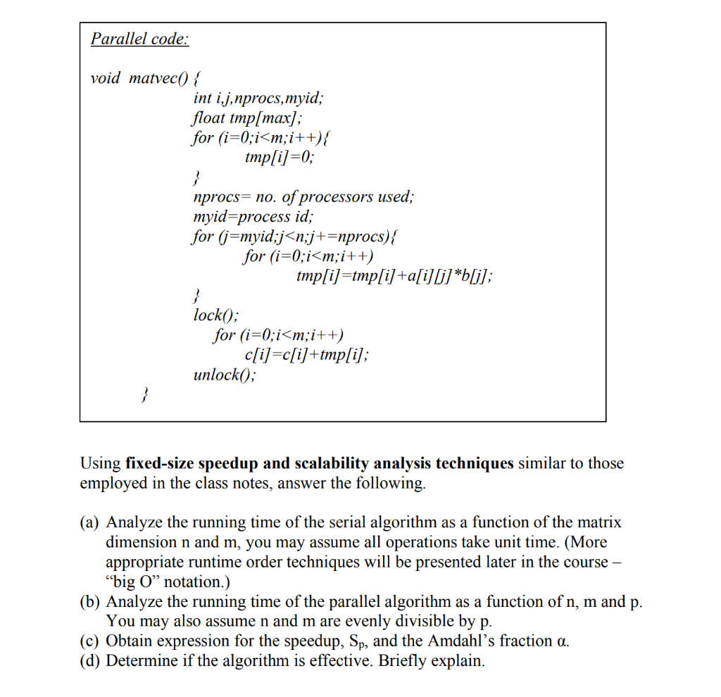 Consider a parallel matrix vector multiplication | Chegg.com