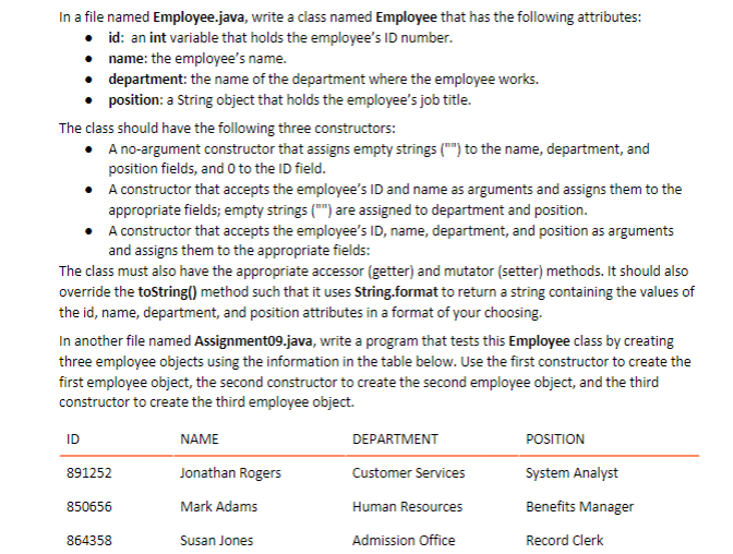 Solved In a file named Employee.java, write a class named | Chegg.com