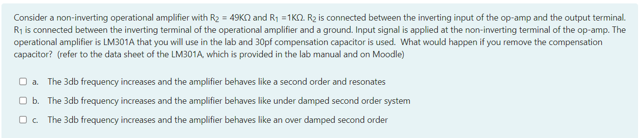 Solved Consider a non-inverting operational amplifier with | Chegg.com
