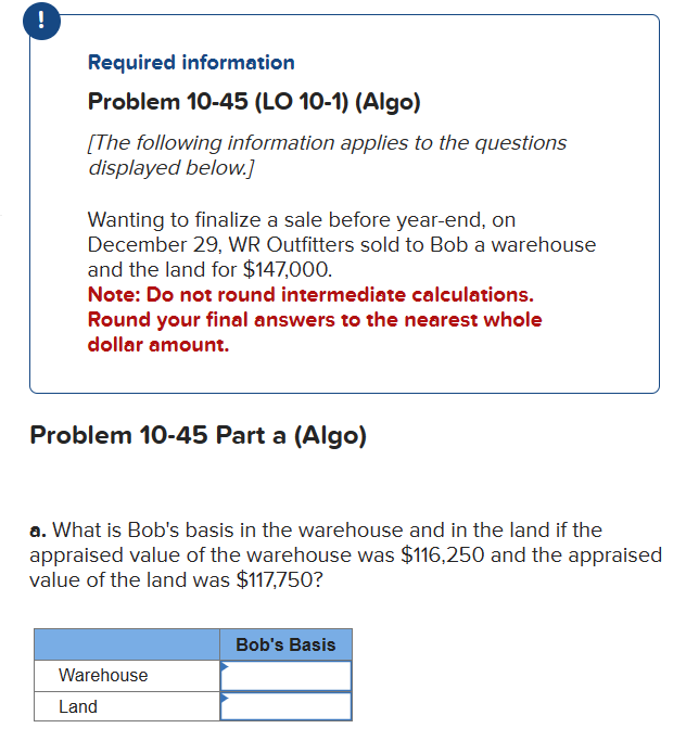 Solved Required information Problem 10-45 (LO 10-1) (Algo) | Chegg.com Solved Required information Problem 10-45 (LO 10-1) (Algo) | Chegg.com